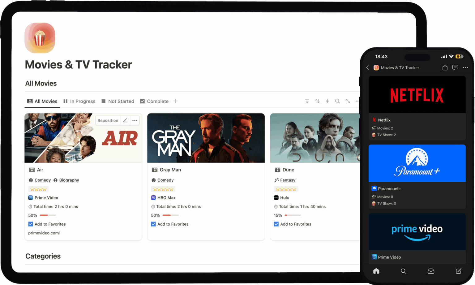 Movies & TV Tracker Notion Template - Never Miss a Must-Watch!